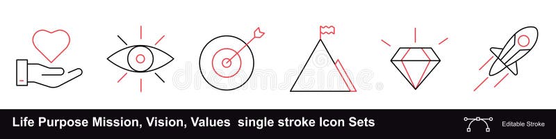 Life Purpose Mission, Vision, Values 2 Colors Single Stroke Vector ...