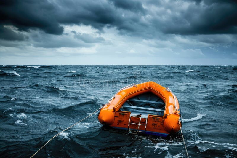 A Life Raft Adrift in the Open Ocean, Ready for Rescue or Survival ...