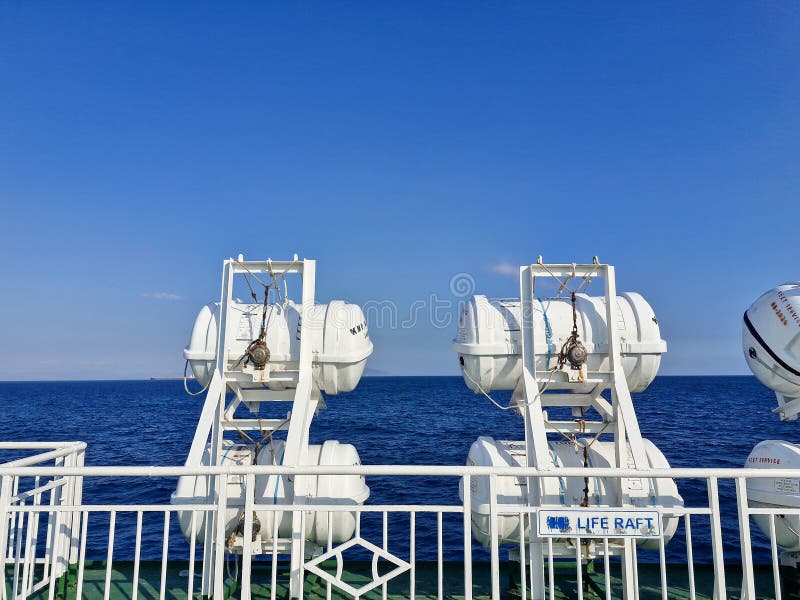 Life raft on the ferry editorial stock image. Image of emergency ...