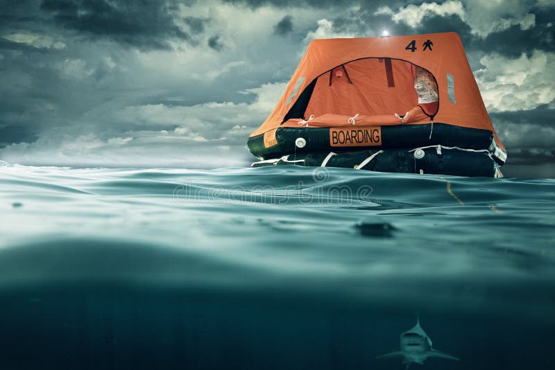 Life Raft Adrift on the Ocean Stock Photo - Image of protection, adrift ...