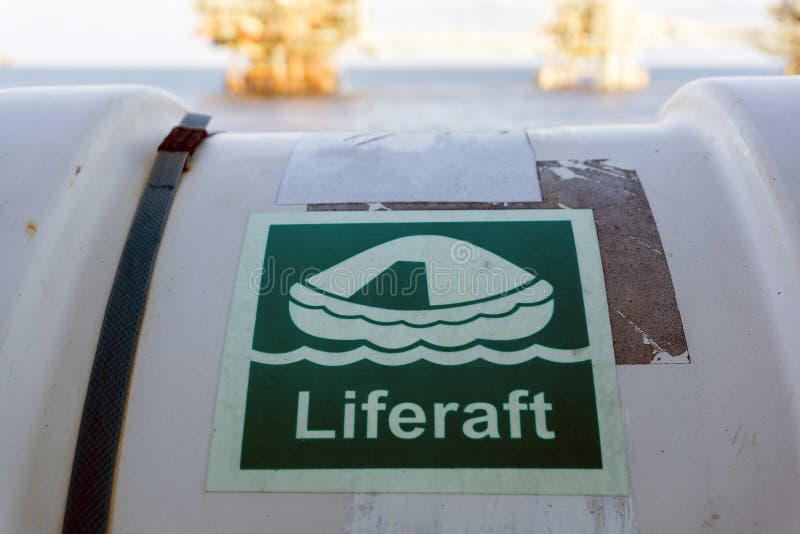 Life Raft Sign Posted on the Life Raft on Board a Construction Work ...