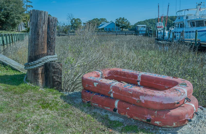Life Rafts in the Red Cradle Attached To the Side of the Vessel Stock ...