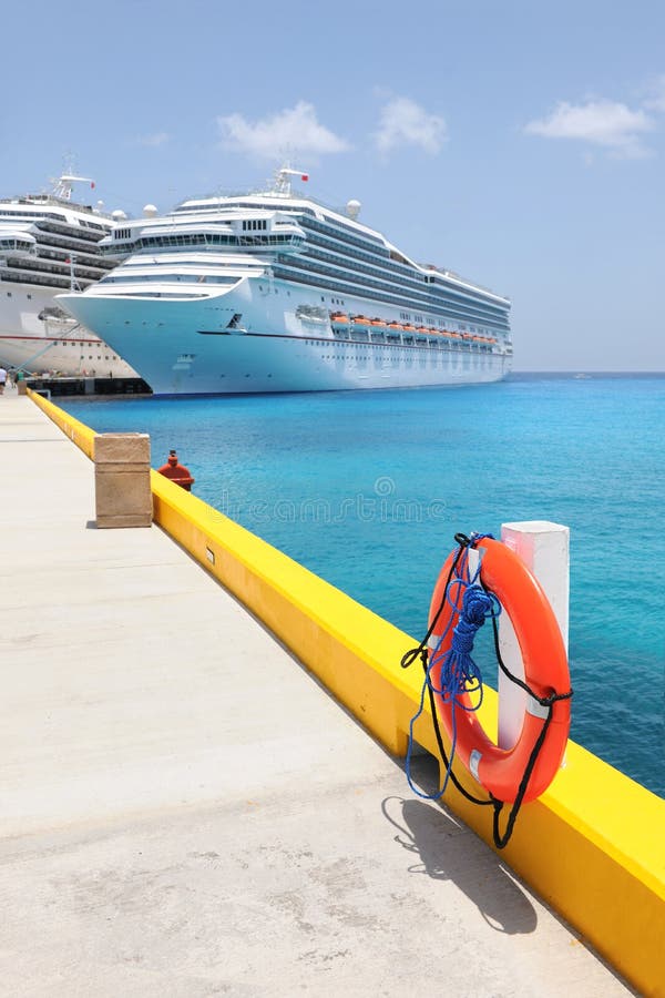 Life Ring at Port with Cruise Ships in Background Stock Image - Image ...