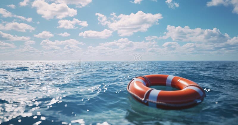 Life Saver Floating on the Ocean with Fishes in the Background. Stock ...