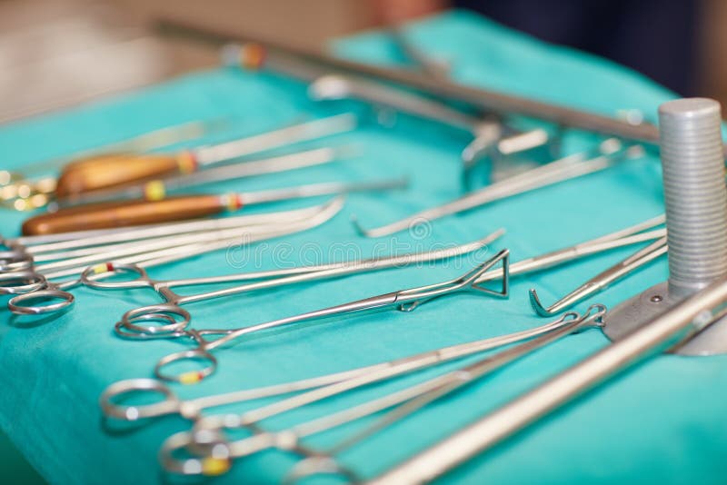 Life Saving Instruments. a Variety of Surgical Instruments on a Table ...