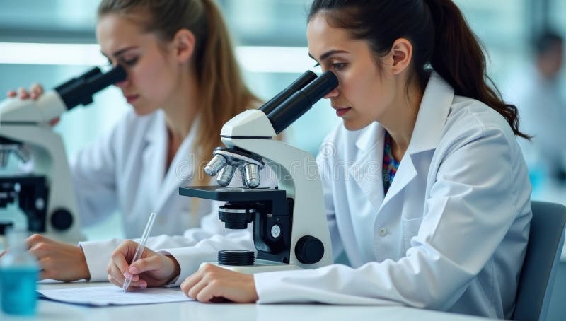 Life Science Professionals Analyzing Samples Using Microscopes in ...