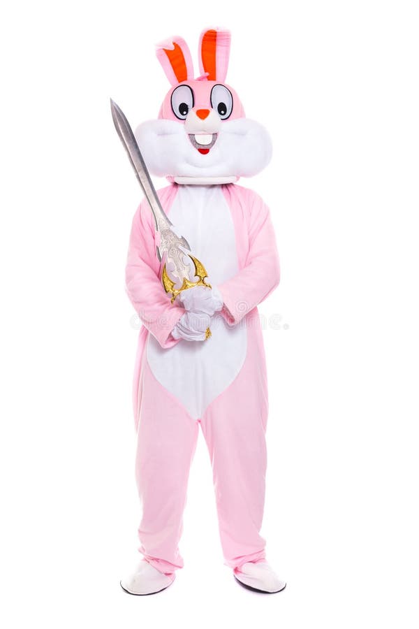 Life Size Easter Bunny Knight or Warrior with Sword or Dagger Stands on ...