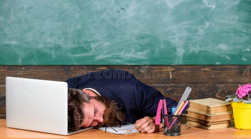 Life of teacher exhausting. Fall asleep at work. Educators more ...
