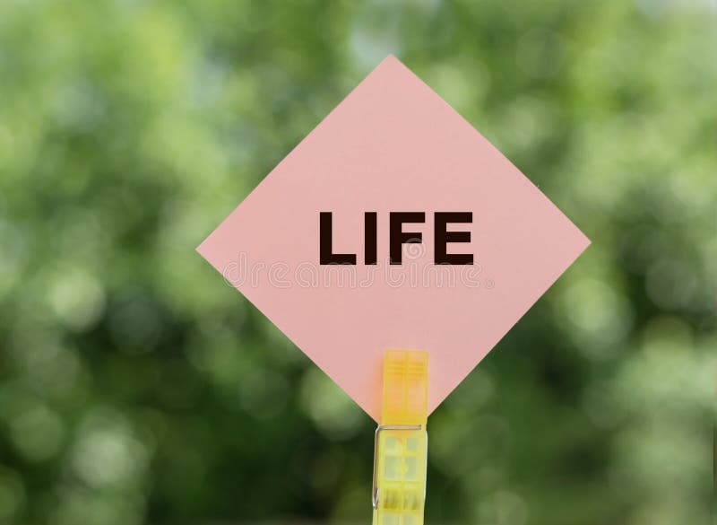 LIFE - Text on Pink Note Paper on Green Background Stock Photo - Image ...