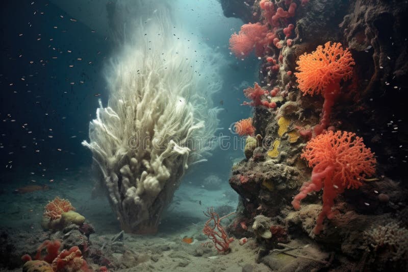 Life Thriving Around a White Smoker Vent in the Deep Ocean Stock ...