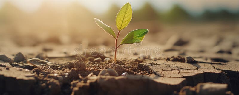 The Life of a Tree Begins in Dry Soil. Plant Sprouting in the Desert in ...