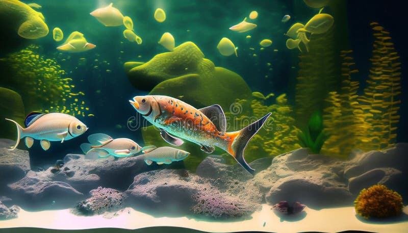 Life Under the Surface of a Marine Aquarium Stock Illustration ...