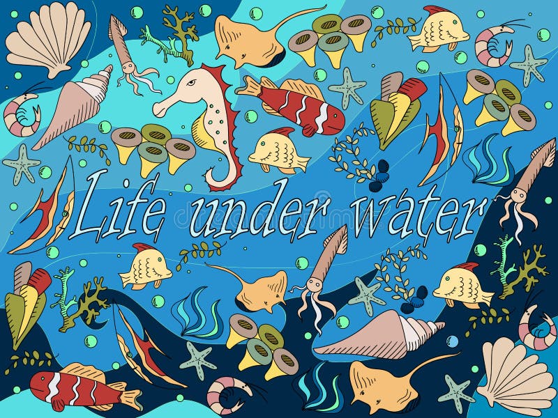 Life Under Water Coloring Book Vector Illustration Stock Vector ...