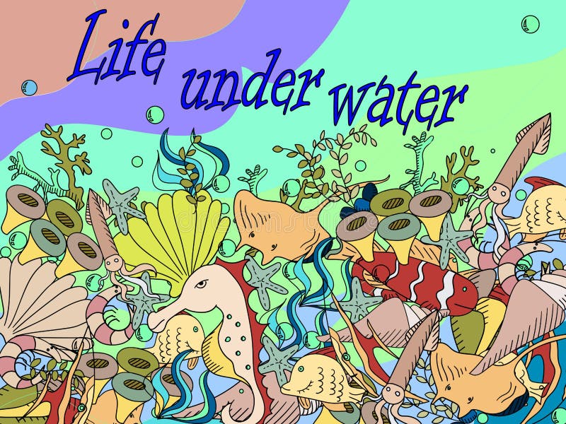 Life Under Water Vector Illustration Stock Vector - Illustration of ...