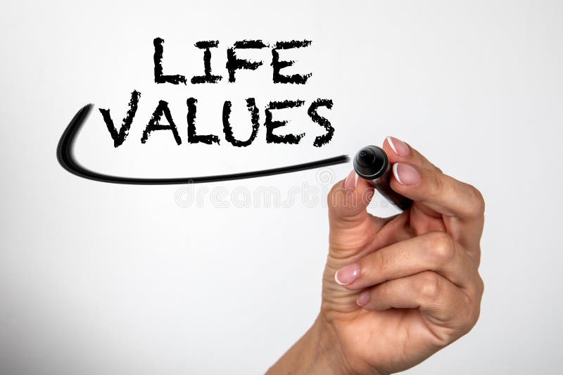 Life Values. Woman& X27;s Hand with a Black Marker Writes on the Screen ...