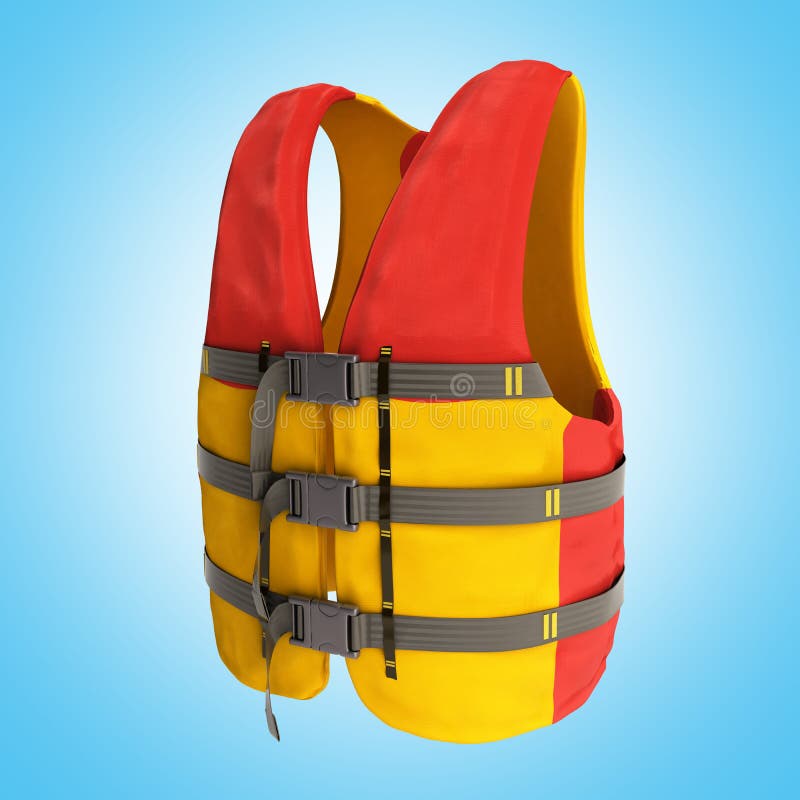Life Vest Red Yellow 3d Render on Blue Background Stock Illustration ...