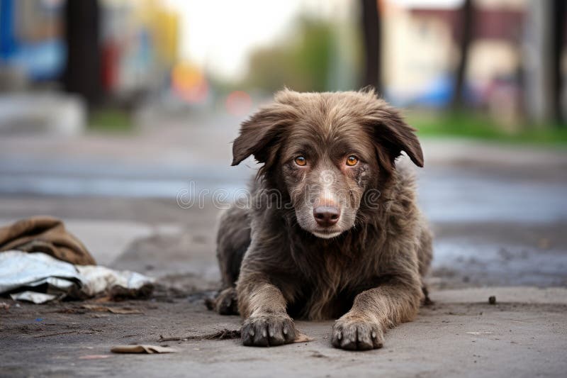 The Life of a Vulnerable Homeless Stray Dog. AI Generated Stock ...