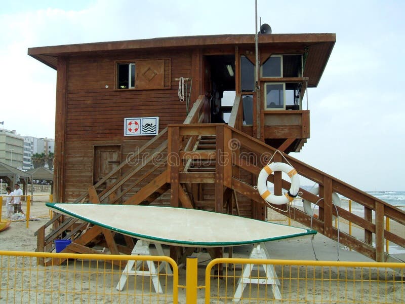 Lifebelt on Staircase of a Beach Watch Tower Stock Photo - Image of ...