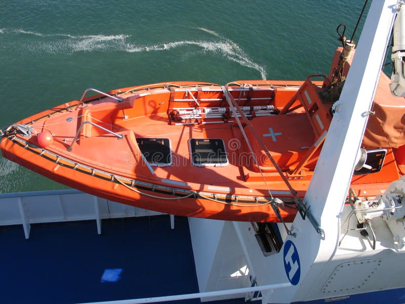 Multifunctional Orange Enclosed Lifeboat, Cargo Ship Lifeboat. Stock ...