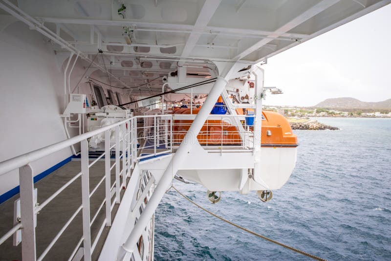 Lifeboat on Side of a Cruise Liner Stock Image - Image of ocean, land ...