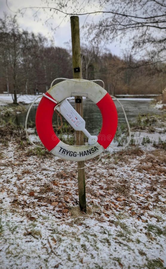 Lifebouy by the Pond. Life Preserver. Life Safety. Drowning Help Tools ...