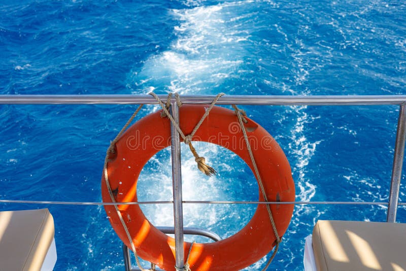 Lifebuoy on Boat with Red Sea View Stock Photo - Image of view, journey ...