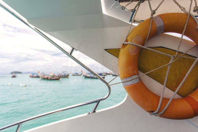 Lifebuoy Hanging on Stern Railing of Speed Boat Stock Photo - Image of ...