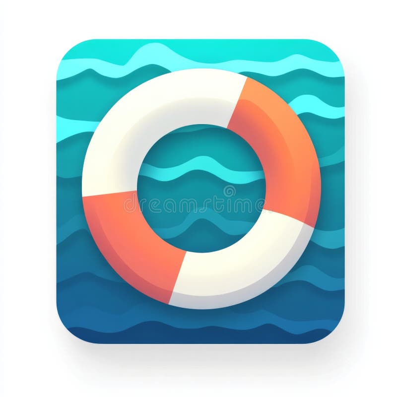 Lifebuoy Icon Over Ocean Waves Symbolizing Safety and Security Stock ...
