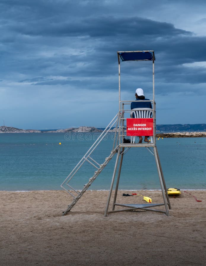 Lifeguard Alone on the Watchtower Stock Image - Image of safety, coast ...