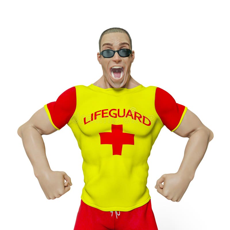 Lifeguard Doing a Power Pose on White Background Stock Illustration ...