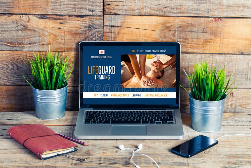 Lifeguard Training Website in a Laptop Computer Screen. Stock Photo ...