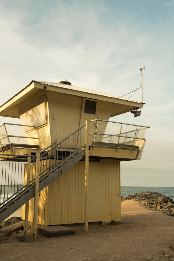 Lifeguard House with Surf Board Stock Image - Image of security ...