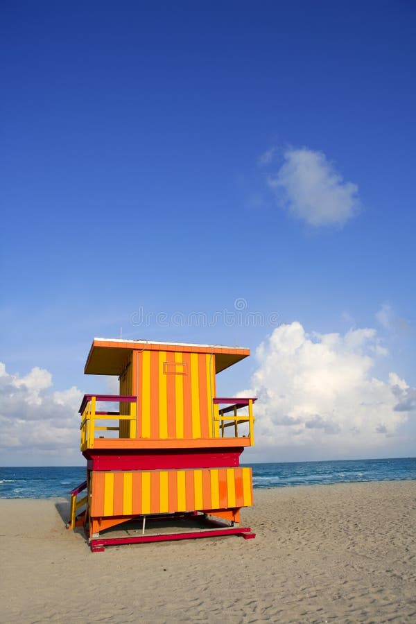 Lifeguard Houses in Miami Beach Stock Image - Image of clouds ...