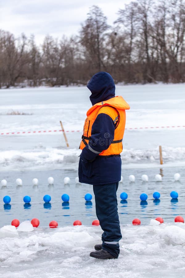 Lifeguard on the Ice of the Lake Editorial Image - Image of frost, lake ...