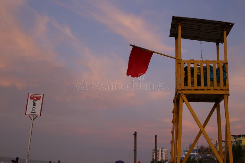A Lifeguard Post with a Red Flag Warning for the Dangerous Currents ...