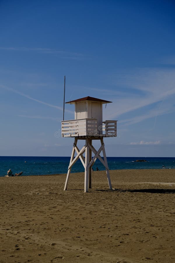 Lifeguard Post Under a Blue Sky on the Beach Stock Image - Image of ...