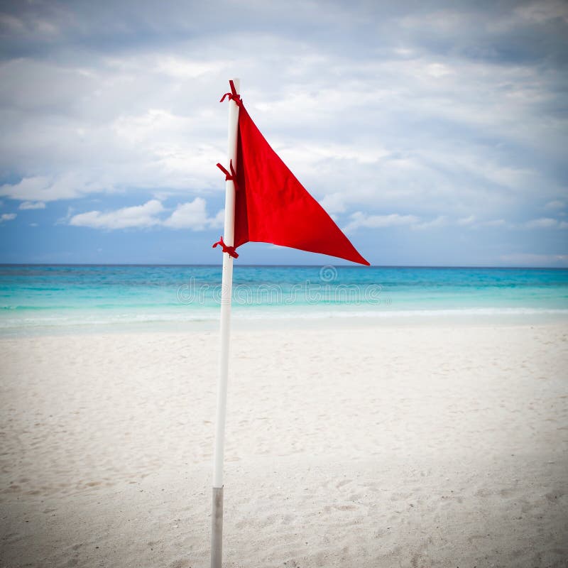 Lifeguard Red Flag at the Beach in Bad Weather Stock Photo - Image of ...
