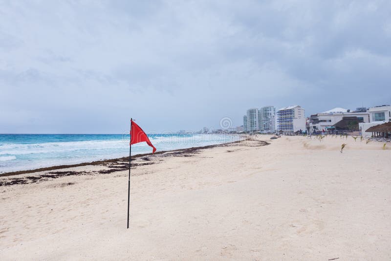 Lifeguard Red Flag at the Beach in Bad Weather Stock Photo - Image of ...