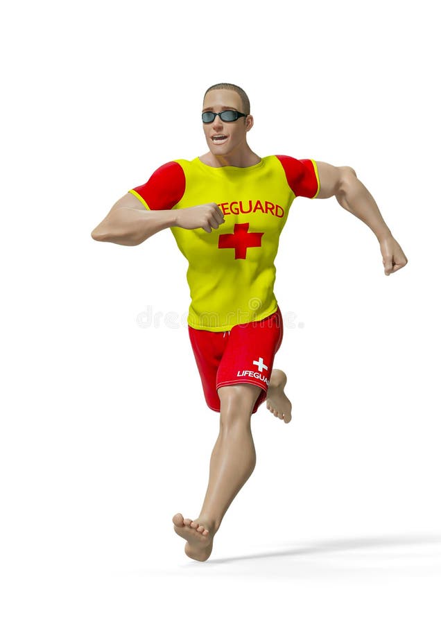 Lifeguard Running To Rescue. Vector Simple Beach Patrol Save Life. Red ...
