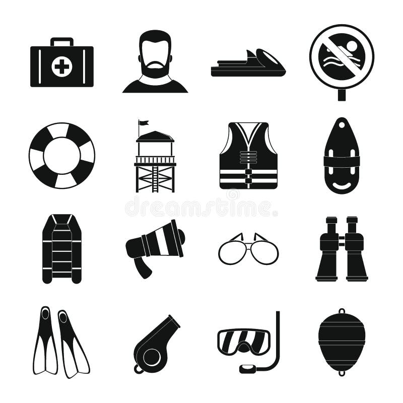 Lifeguard Save Icons Set, Simple Style Stock Vector - Illustration of ...