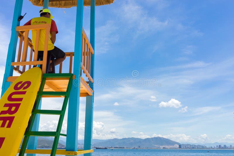 Lifeguard Sitting in His Chair Watching the Sea Editorial Image - Image ...