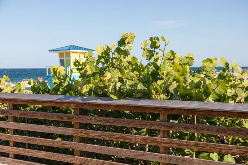 Lifeguard Stand by Boardwalk Railing in Pompano Beach Florida Stock ...