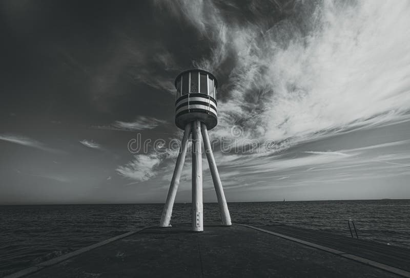Lifeguard Tower with Seascape in the Background Stock Photo - Image of ...