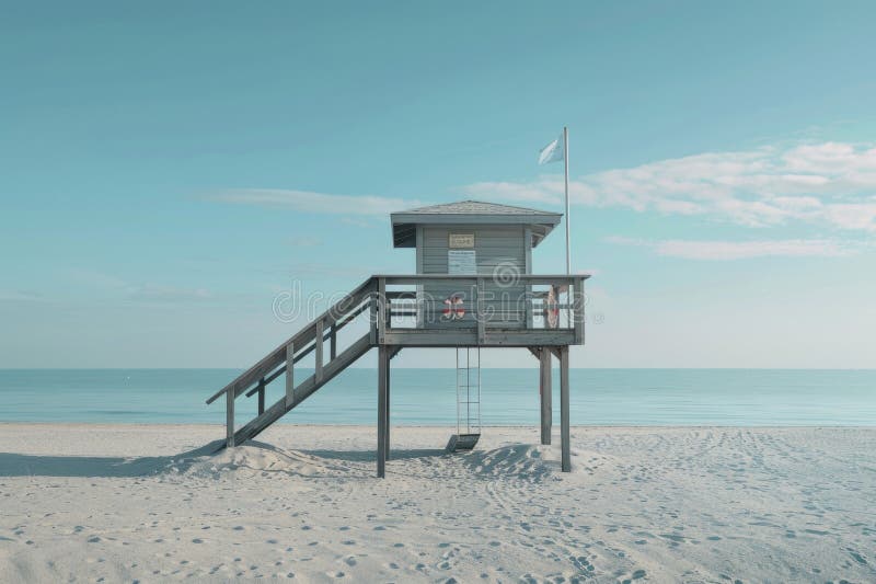 A Lifeguard Tower Standing Tall on the Shore, Surrounded by Sand and ...