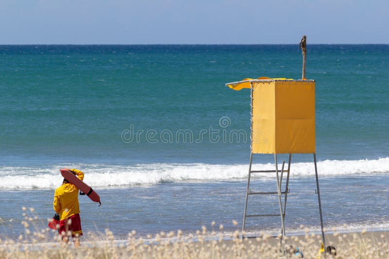 Lifeguard Watching Sea Beach by Lifeguard Tower Stock Image - Image of ...
