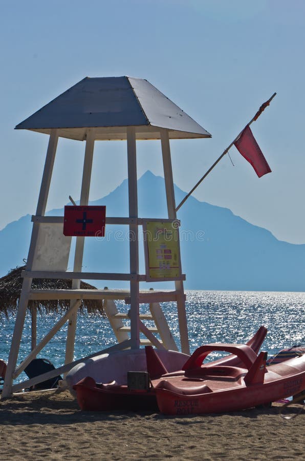 Lifeguard Watchtower on Beach at Morning in Sithonia Stock Photo ...