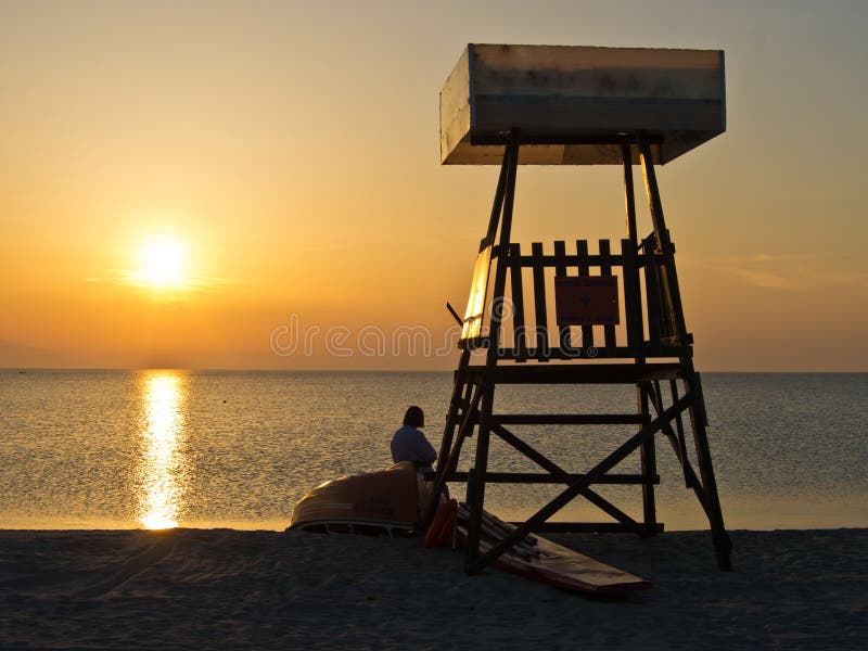 Lifeguard Watchtower at Sunset on the Beach Stock Photo - Image of ...