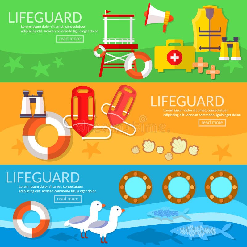 Lifeguards Banners Professional Lifeguard on the Beach Stock Vector ...