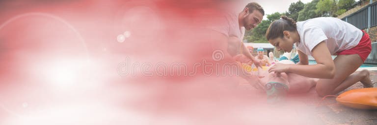 Lifeguards Doing CPR at Swimming Pool with Transition Stock Photo ...