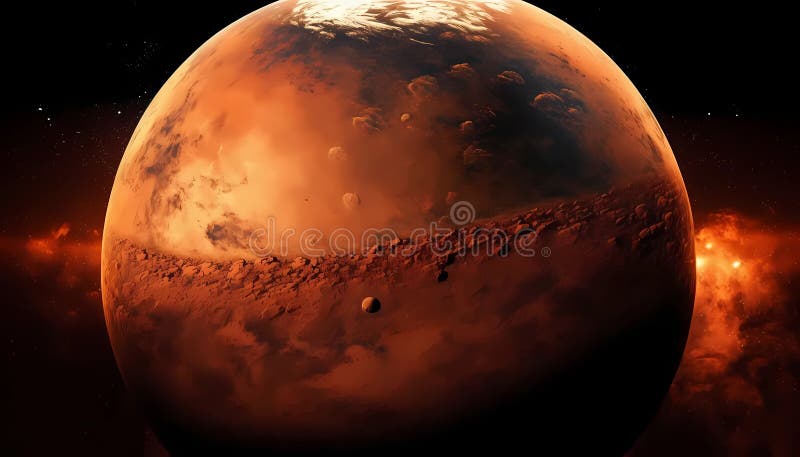 Lifeless Red Planet Mars in Open Space Stock Illustration ...